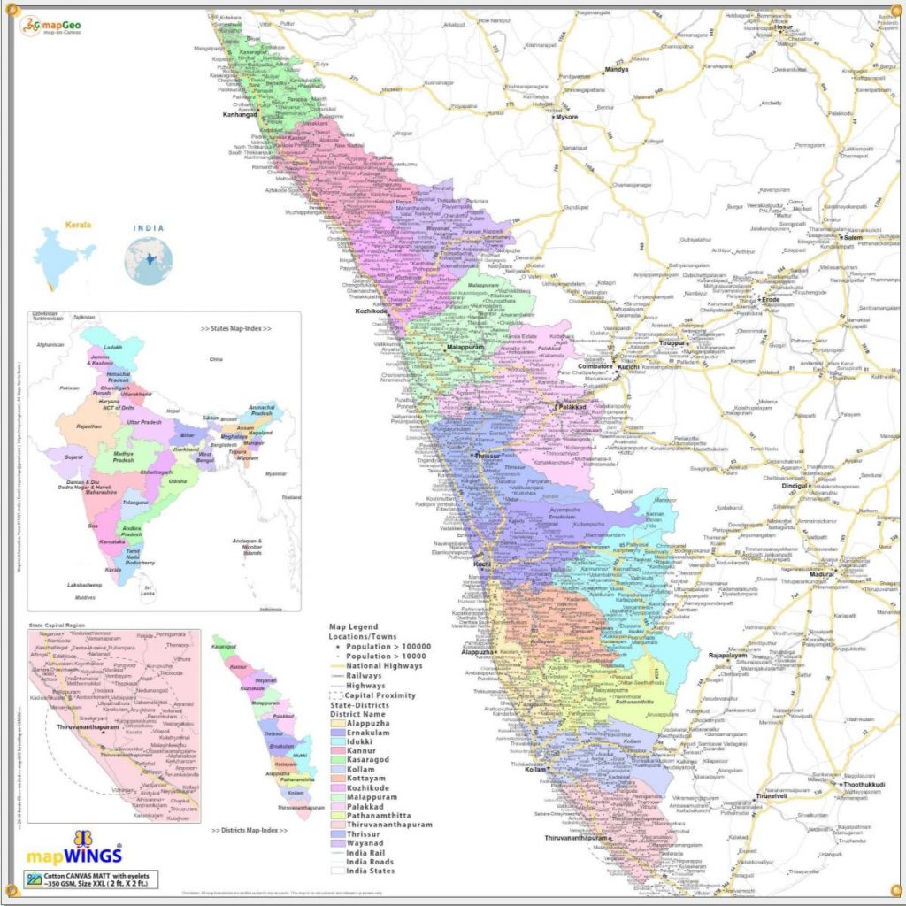 Maps of | Districts of | KERALA | on Tear-Resistant SYNTHETIC PAPER with Eyelets | Districts ...